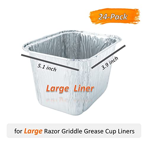 Qfire Grease Drip Cup Liner Compatible with Razor Griddle GGC1643M/GGC1643L 4 Burner Propane Gas Griddle,Also for Pit Boss 2B/3B/4B Ultimate Griddle Grease Pan Liners Accessories,24 Pack (Big Size)