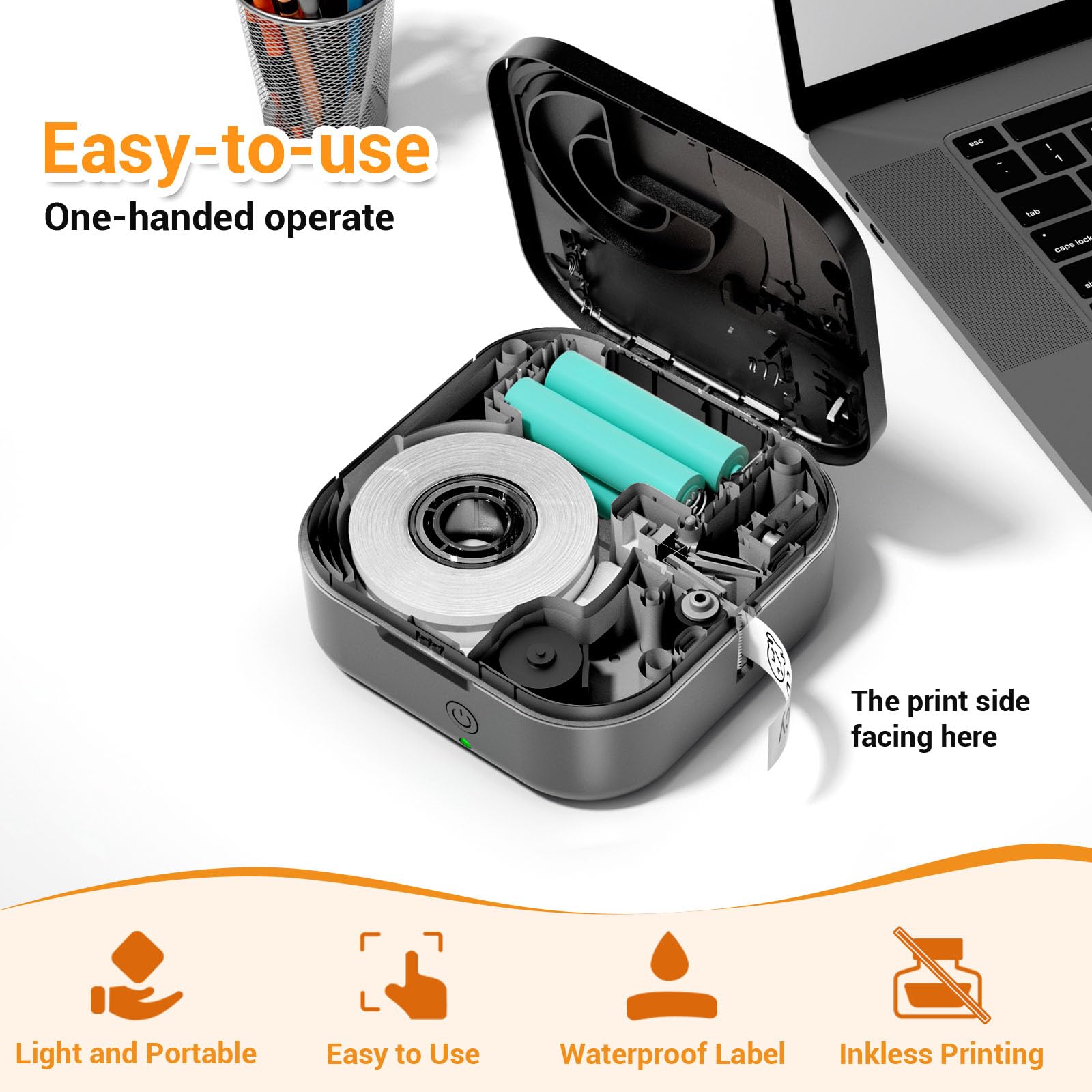 Odaro Q30 Label Maker Machine with Tape, Mini Sticker Inkless Thermal Label Printer, Bluetooth Portable Handheld Small Labeler for School, Home, Business, Office - Black, Q30-BK(1)