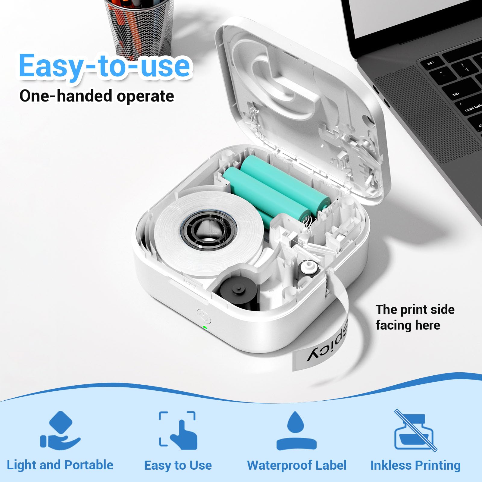 Odaro Q30 Wireless Bluetooth Mini Label Maker Portable Label Printer for iOS & Android, for Home, Office, Small Business (White)