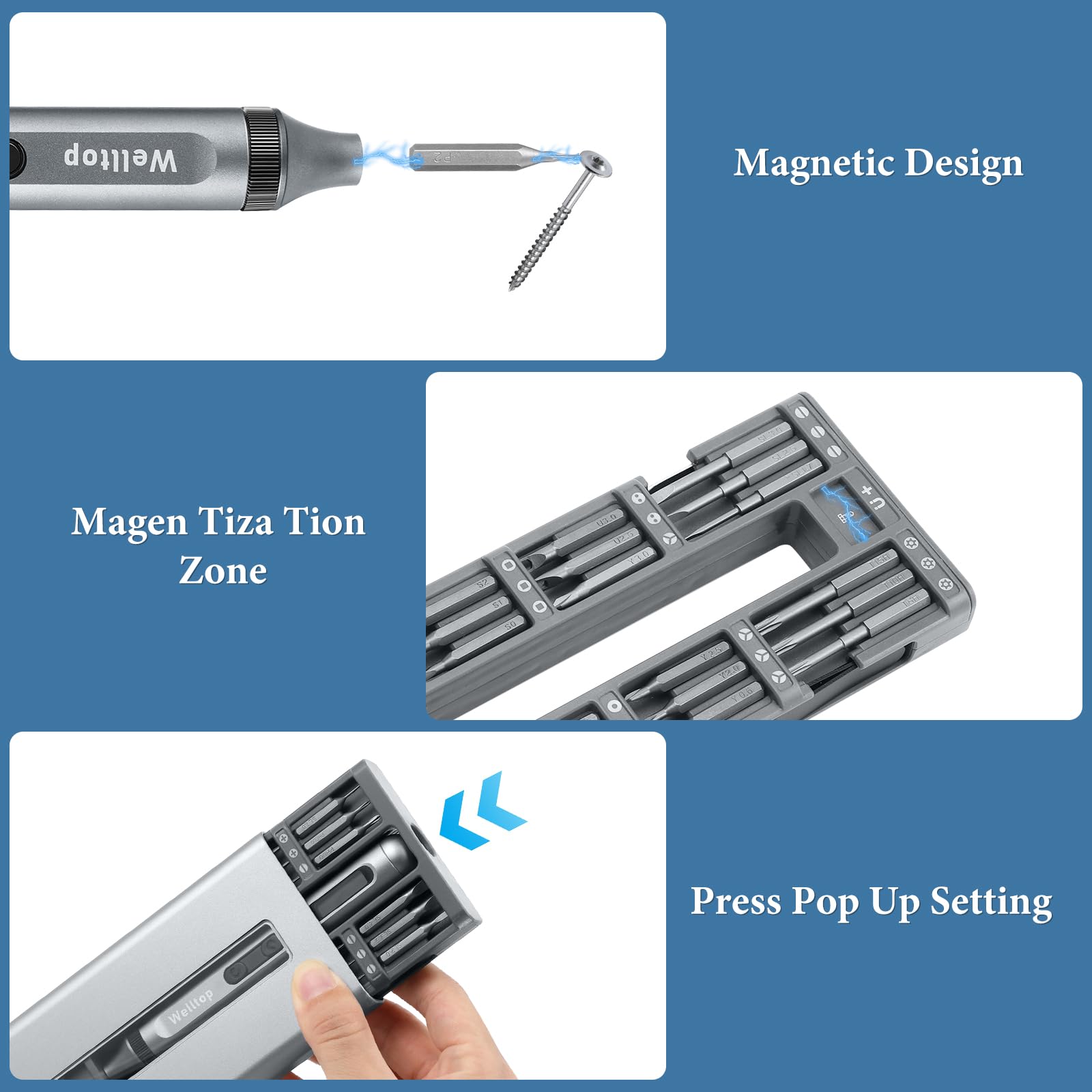 Welltop mini electric screwdriver, Precision Screwdriver Set, 52 in 1 Cordless Power Precision Screwdriver with 48 Magnetic Bits, Magnetic, and Equipped for Precision Work on Phones, Laptops, PS5