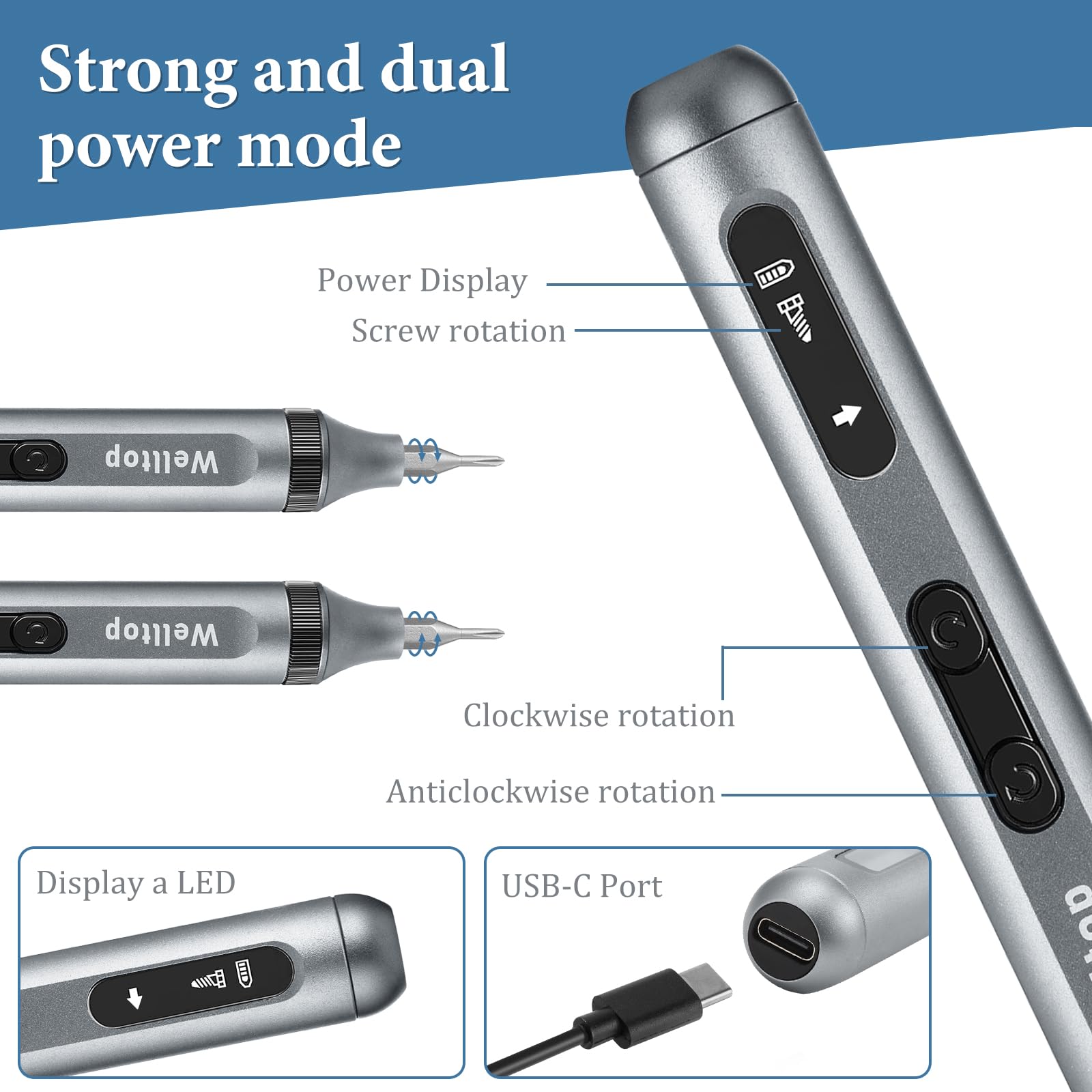 Welltop mini electric screwdriver, Precision Screwdriver Set, 52 in 1 Cordless Power Precision Screwdriver with 48 Magnetic Bits, Magnetic, and Equipped for Precision Work on Phones, Laptops, PS5