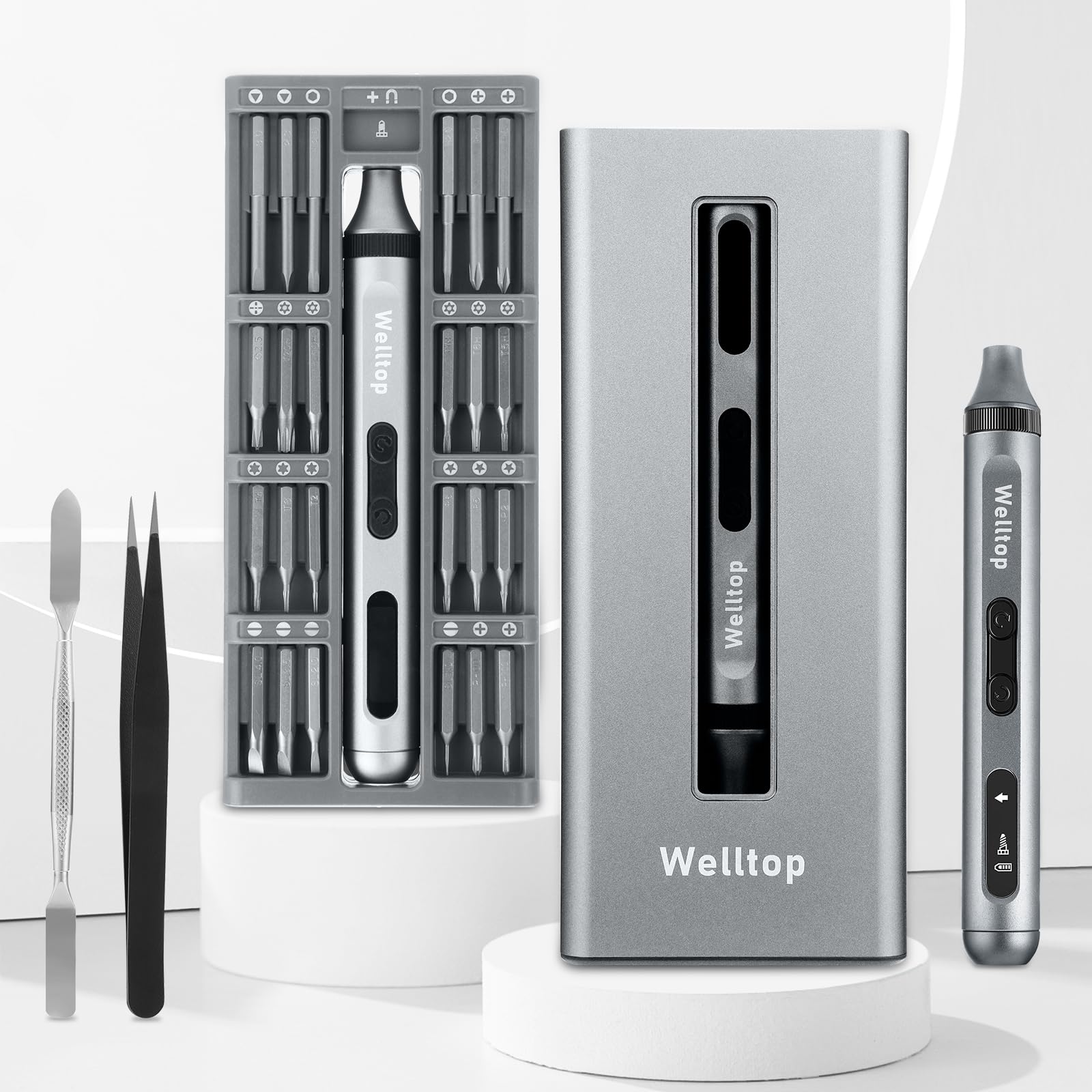 Welltop mini electric screwdriver, Precision Screwdriver Set, 52 in 1 Cordless Power Precision Screwdriver with 48 Magnetic Bits, Magnetic, and Equipped for Precision Work on Phones, Laptops, PS5