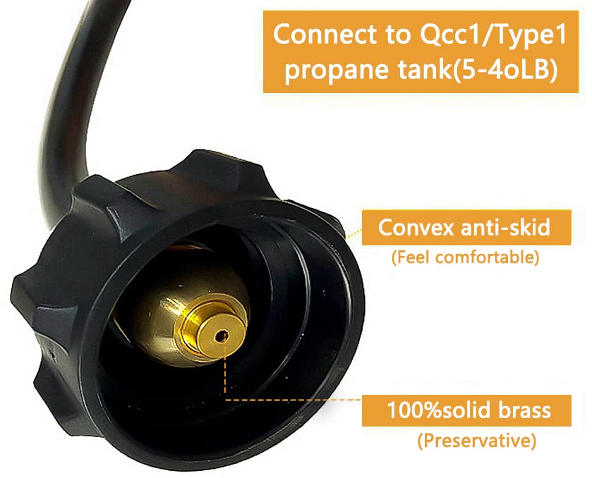 ZBXHJJZW Propane Refill Adapter Hose 350PSI High Pressure Camping Grill - QCC1 Type 1 LB Propane Refill Adapter Hose 39β Long, 1LB Tank Bottle Adapter Connector with ON-Off Control Valve