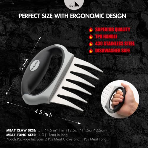 Meat Shredder Claws β 2-Pack Bear Claws and 1 Meat Tong for Shredding Meat β Stainless Steel Shredding Claws for Pulled Pork, Chicken, Brisket β Professional BBQ Accessories Meat Shredder Tool - (Red)