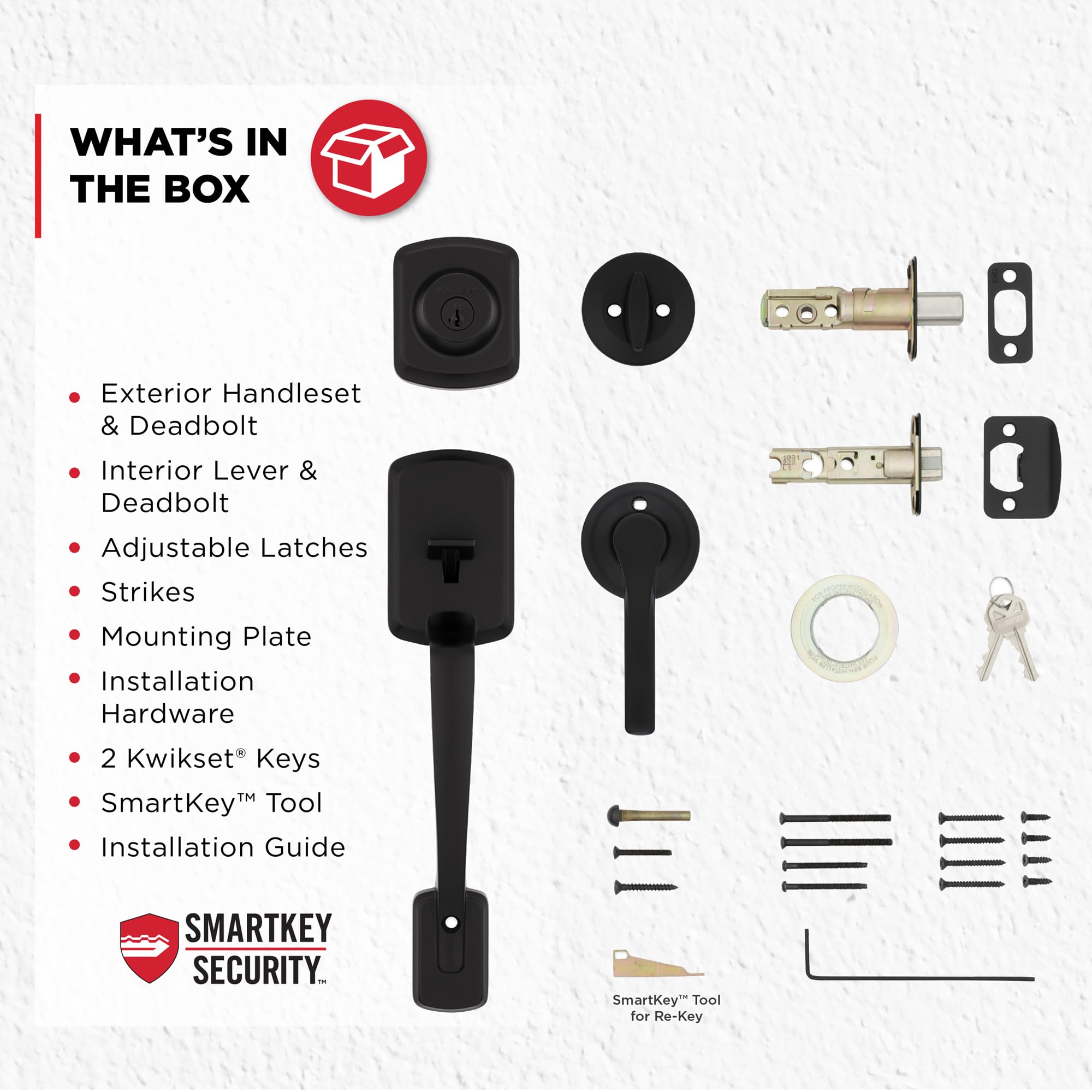 Kwikset Henley Front Door Lock Handle and Deadbolt Set, Entry Handleset Exterior with Interior Reversible Lever, Matte Black, Pick Resistant SmartKey Rekey Deadbolt Security, with Microban Protection
