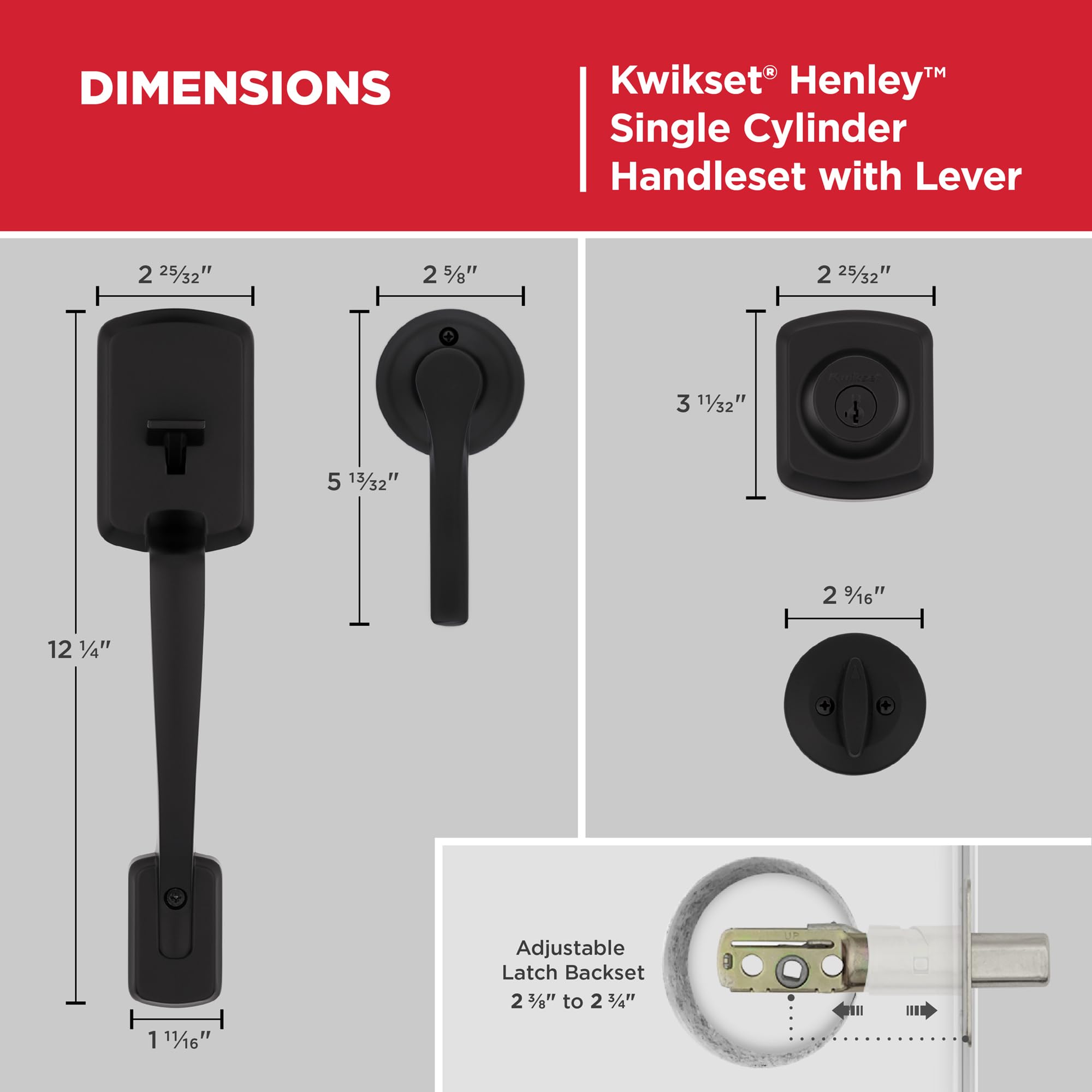 Kwikset Henley Front Door Lock Handle and Deadbolt Set, Entry Handleset Exterior with Interior Reversible Lever, Matte Black, Pick Resistant SmartKey Rekey Deadbolt Security, with Microban Protection