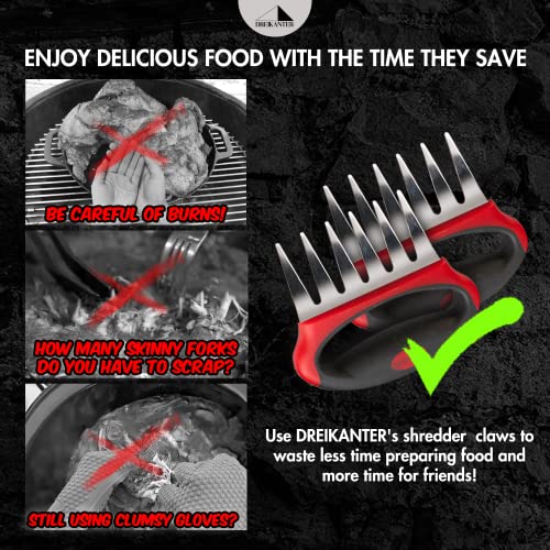 Meat Shredder Claws β 2-Pack Bear Claws and 1 Meat Tong for Shredding Meat β Stainless Steel Shredding Claws for Pulled Pork, Chicken, Brisket β Professional BBQ Accessories Meat Shredder Tool - (Red)