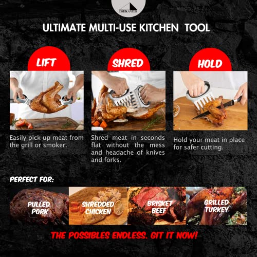 Meat Shredder Claws β 2-Pack Bear Claws and 1 Meat Tong for Shredding Meat β Stainless Steel Shredding Claws for Pulled Pork, Chicken, Brisket β Professional BBQ Accessories Meat Shredder Tool - (Red)