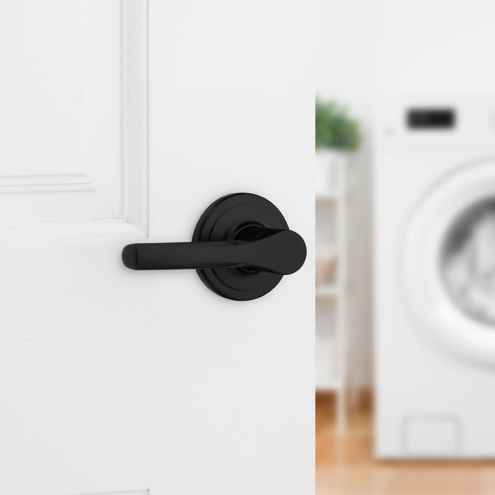 Kwikset Henley Interior Privacy Door Handle with Lock, Door Lever For Bathroom and Bedroom, Matte Black Reversible Keyless Turn Lock, with Microban Protection