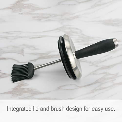 BBQ Stainless Steel Sauce Pot with Silicon Basting Brush Set - Barbecue Kitchen Accessories Cooking Food Baking Pastry Tools Oil Butter Greasing Paint Mop Grill Utensils, Large Capacity 32 OZ