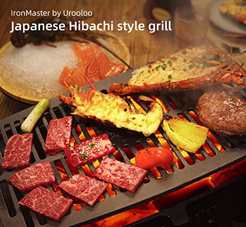 IronMaster CI-2020,Pre-Seasoned Large Cast Iron Charcoal Grill,Outdoor Camping Barbecue Cooking,BBQ Grill 2 Height Adjustment,Temperature Control & Charcoal Supply Ports,6+Servings
