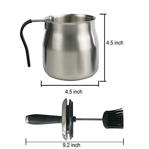 BBQ Stainless Steel Sauce Pot with Silicon Basting Brush Set - Barbecue Kitchen Accessories Cooking Food Baking Pastry Tools Oil Butter Greasing Paint Mop Grill Utensils, Large Capacity 32 OZ