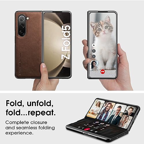 X-level Samsung Galaxy Z Fold 5 Case, Thin Slim Premium PU Leather Phone Cover Bumper Shockproof Protection Folding Phone Case for Galaxy Z Fold 5 5G, 2023 - Brown