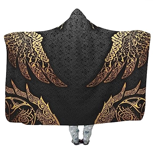 Viking 3D Printed Hooded Blanket Warm Soft Valhalla Viking Dragon Celtic Knot Unisex Winter Wearable Hooded Blanket Double Thick Plush Fleece Blanket Cape ( Color : Blanket , Size : 80x60in/150x200cm