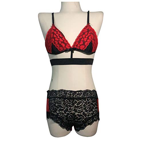 wodceeke Sexy Breast wrap Lace Split Plus Size Lingerie For Women Perspective Embroidered Print mesh Bodysuit Pajamas (Red, S)