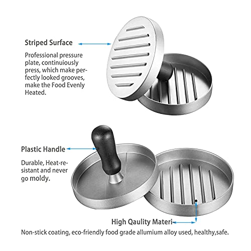 Yierouzi Non-Stick Burger Press with 100Pcs Patty Papers, Hamburger Patty Maker Mold, Hamburger Press Patty, Burger Mold Rings Easy Release Round for Meat, Beef, Veggie Burger, BBQ (Aluminum)