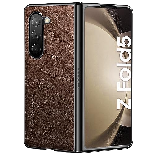 X-level Samsung Galaxy Z Fold 5 Case, Thin Slim Premium PU Leather Phone Cover Bumper Shockproof Protection Folding Phone Case for Galaxy Z Fold 5 5G, 2023 - Brown