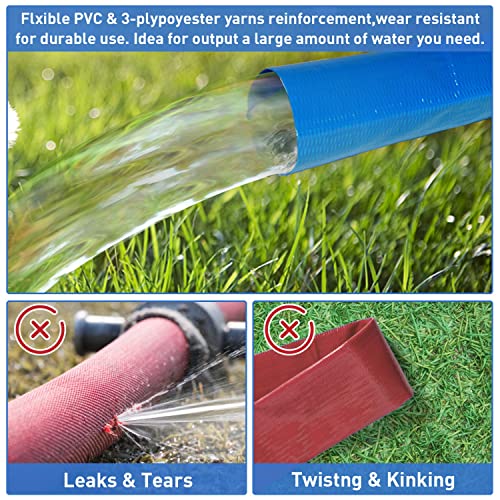 Gonioa 2 inches x 25 FT Heavy-Duty PVC Swimming Pool Backwash Hose, Reinforced Discharge Hose with Clamp for Swimming Pools, Blue