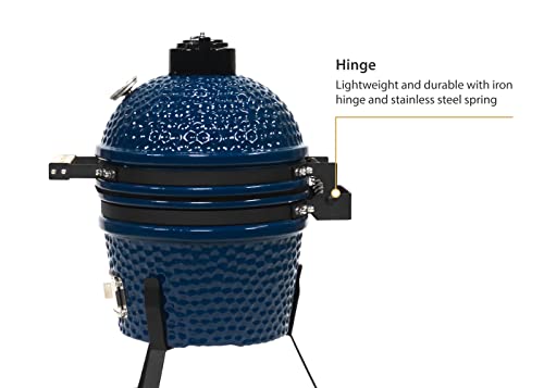 VESSILS Kamado Charcoal BBQ Grill β Heavy Duty Ceramic Barbecue Smoker and Roaster with Built-in Thermometer and Stainless Steel Grate (13 Inch Stand, Blue)