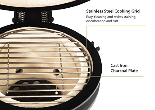 VESSILS Kamado Charcoal BBQ Grill β Heavy Duty Ceramic Barbecue Smoker and Roaster with Built-in Thermometer and Stainless Steel Grate (13 Inch Stand, Blue)