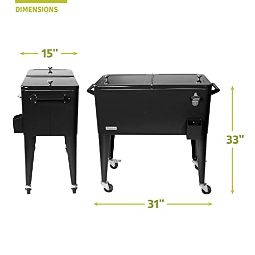 Pearington 80 Quart Rolling Ice Chest, Portable Patio Party Bar Drink Cooler Cart, Beverage Pool with Bottle Opener, Onyx