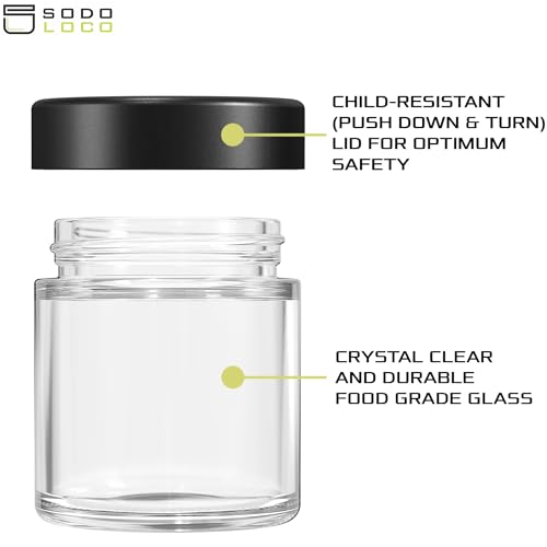 (50 Pack) 3oz Thick Glass Jars with Black Child Resistant Lids - Airtight Storage Containers for Herbs, Spices, Cosmetic, Medicine & More