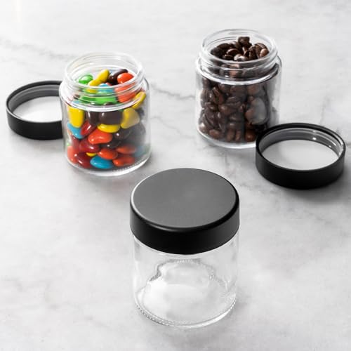 (50 Pack) 3oz Thick Glass Jars with Black Child Resistant Lids - Airtight Storage Containers for Herbs, Spices, Cosmetic, Medicine & More