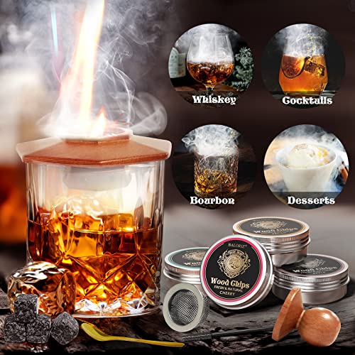 Cocktail Smoker Kit with Torch (No Butane) β Old Fashioned Kits Bourbon Whiskey Smoker Kit with 4 Wood Chips of Cherry, Oak, Apple, Pecan Chips, 4 Ice Cube, Brush,Filter,Spoon Ideal Gifts for Men
