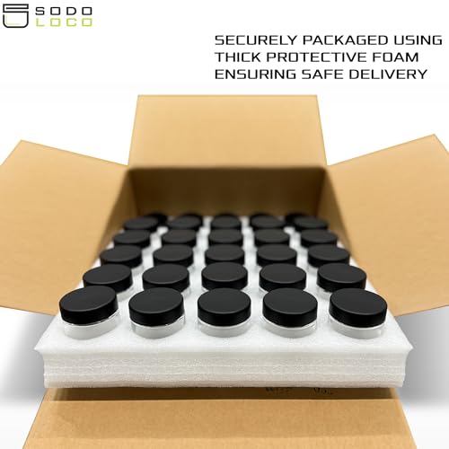 (50 Pack) 3oz Thick Glass Jars with Black Child Resistant Lids - Airtight Storage Containers for Herbs, Spices, Cosmetic, Medicine & More