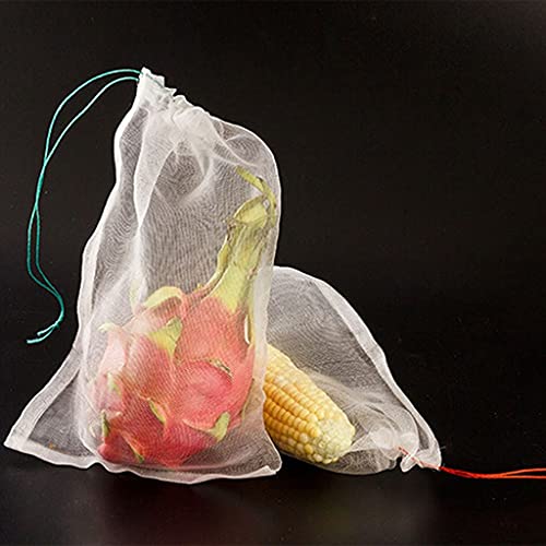 ANWUYANG 50pcs Netting Barrier Bag, Garden Fruit Barrier Cover Bags, White Agriculture Drawstring Mesh Bag, Vegetable Protection from Insect (Size : 15x25cm)