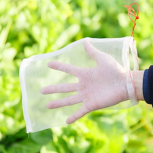 ANWUYANG 50pcs Netting Barrier Bag, Garden Fruit Barrier Cover Bags, White Agriculture Drawstring Mesh Bag, Vegetable Protection from Insect (Size : 15x25cm)