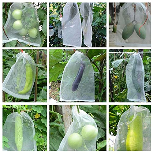 ANWUYANG 50pcs Netting Barrier Bag, Garden Fruit Barrier Cover Bags, White Agriculture Drawstring Mesh Bag, Vegetable Protection from Insect (Size : 15x25cm)
