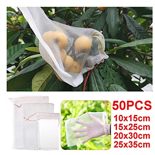 ANWUYANG 50pcs Netting Barrier Bag, Garden Fruit Barrier Cover Bags, White Agriculture Drawstring Mesh Bag, Vegetable Protection from Insect (Size : 15x25cm)