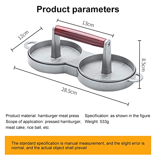 DJ.KEKAO Two at a Time Round Shape Hamburger Press Aluminum Alloy Hamburger Meat Beef Grill Burger Press Food Mold Kichen Tool with 100 Pieces Waxed Papers for Cooking (Two)