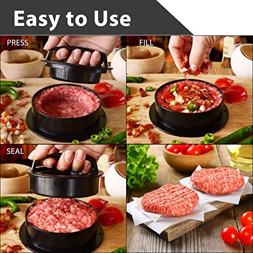 TAOUNOA Hamburger Press Patty Maker, 3 in 1 Non-Stick Burger Press with 100 Pcs Wax Paper for Making Delicious Burgers, Perfect Shaped Patties for Grilling and Cooking