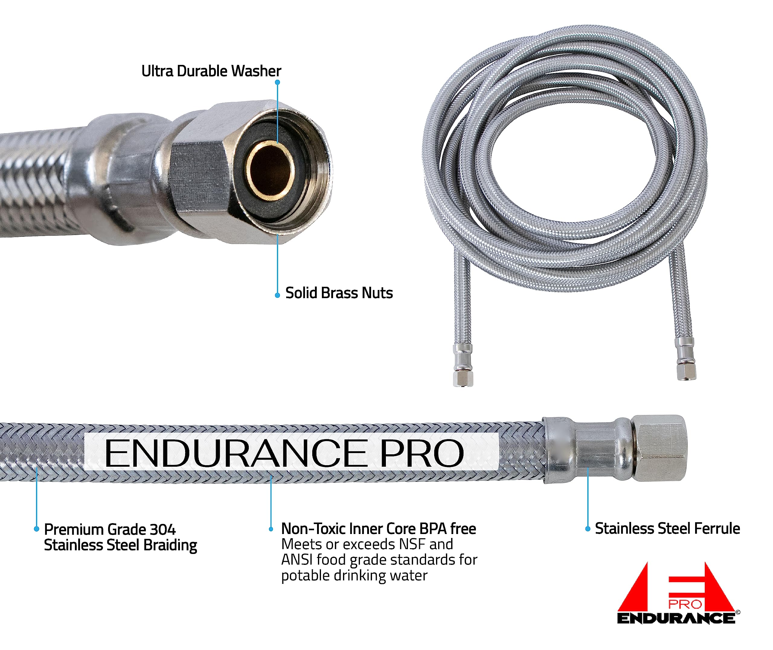 KITCHEN BASICS 101 WR30X10093 Ice Maker Kit Replacement for GE Refrigerator & 15 ft Universal Ice Maker Flexible Braided Stainless Steel Water Supply Hose Connector, 1/4 x 1/4 Compression Fittings