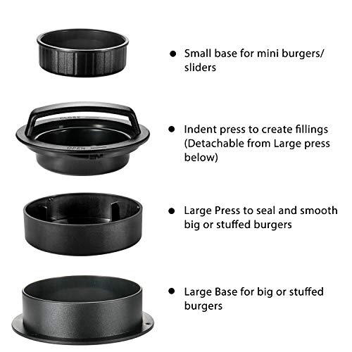 TAOUNOA Hamburger Press Patty Maker, 3 in 1 Non-Stick Burger Press with 100 Pcs Wax Paper for Making Delicious Burgers, Perfect Shaped Patties for Grilling and Cooking