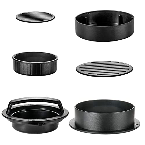 TAOUNOA Hamburger Press Patty Maker, 3 in 1 Non-Stick Burger Press with 100 Pcs Wax Paper for Making Delicious Burgers, Perfect Shaped Patties for Grilling and Cooking