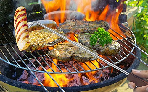 PEPKICN 18 Inches Food Flipper - Stainless Steel BBQ Meat Turner Hook with Wooden Handle (1 Pack Right-Handed)