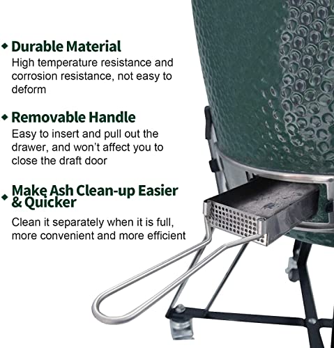 Quantfire Upgrade Removable Slid Out Ash Drawer for Large Big Green Egg Accessories, Green Egg Replacement Parts Ash Clean Tool, Stainless Steel