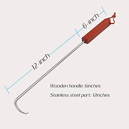 PEPKICN 18 Inches Food Flipper - Stainless Steel BBQ Meat Turner Hook with Wooden Handle (1 Pack Right-Handed)