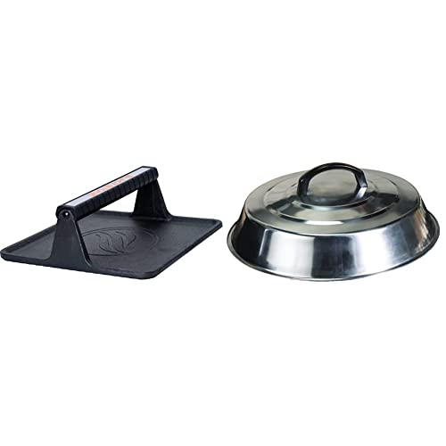 Blackstone XL Griddle Press, 5436, Cast Iron Smooth Grill Meat Press, Black & Griddle Accessories - 12 Inch Round Basting Cover - Stainless Steel - Cheese Melting Dome and Steaming Cover