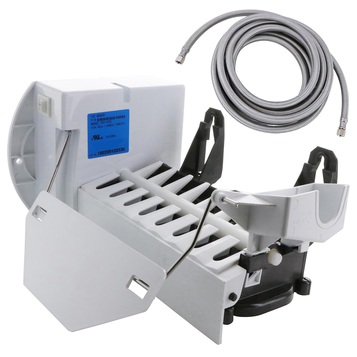 KITCHEN BASICS 101 WR30X10093 Ice Maker Kit Replacement for GE Refrigerator & 15 ft Universal Ice Maker Flexible Braided Stainless Steel Water Supply Hose Connector, 1/4 x 1/4 Compression Fittings