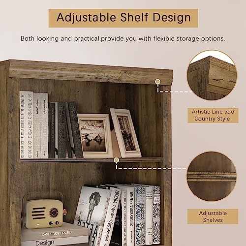 Vikiullf Wood Bookshelf - Tall Bookcase with 5 Storage Shelves, Freestanding Display Book Shelf for Living Room, Bedroom, Home Office Library, Child Room,Rust Brown