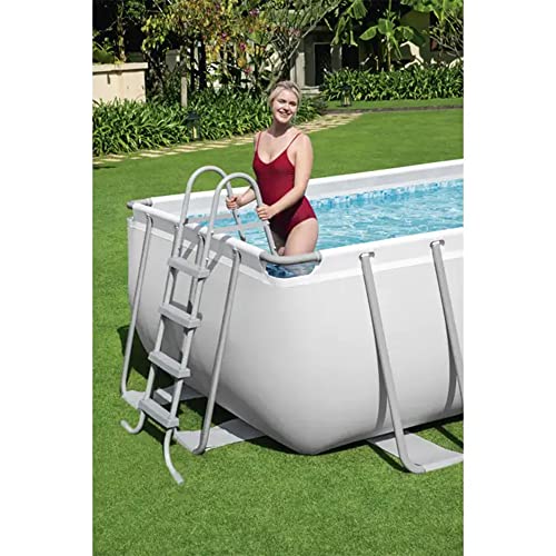 Bestway 18' x 9' x 4' Power Steel Frame Above Ground Rectangular Swimming Pool Set w/ 1000 GPH Sand Filter Pump, Pool Cover, Ladder, Skimmer, & Vacuum