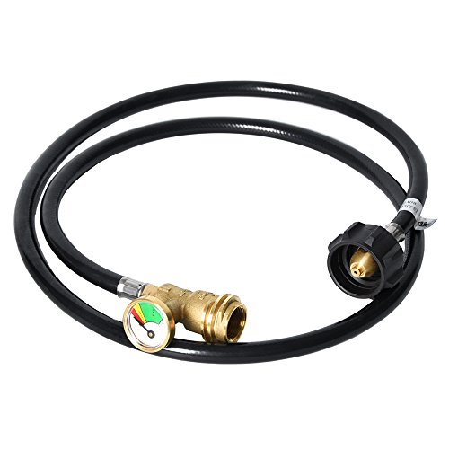 GasSaf 5FT Propane Tank Extension Hose with Gauge -Leak Detector Fit for Gas Grill, heaters & All Propane Appliances,Acme to Male QCC/POL Fittings
