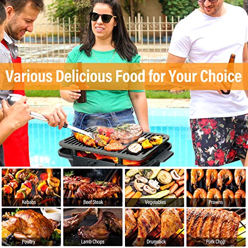 ORALNER Cast Iron Hibachi Grill, Portable Tabletop Grill with Double-Sided Grill Net, 2 Heights, Air Control & Coal Door, Small Outdoor BBQ Charcoal Grills, for Camping, Picnic
