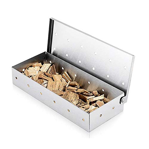 Smoker Box for BBQ Grilling Wood Chips, Stainless Steel Smoking Box Non-Warp for Barbecue, Best Grill Accessories for Charcoal Grill and Gas Grill with Large Capacity