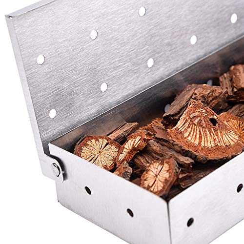 Smoker Box for BBQ Grilling Wood Chips, Stainless Steel Smoking Box Non-Warp for Barbecue, Best Grill Accessories for Charcoal Grill and Gas Grill with Large Capacity
