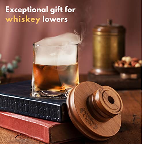 Smoky Crafts Acacia Whiskey Smoker Kit with Smoke Gun for Cocktails and Wood Chips (Apple & Cherry) - Cocktail Smoker Kit β Drink Smoker Infuser Kit (Torch Not Required)